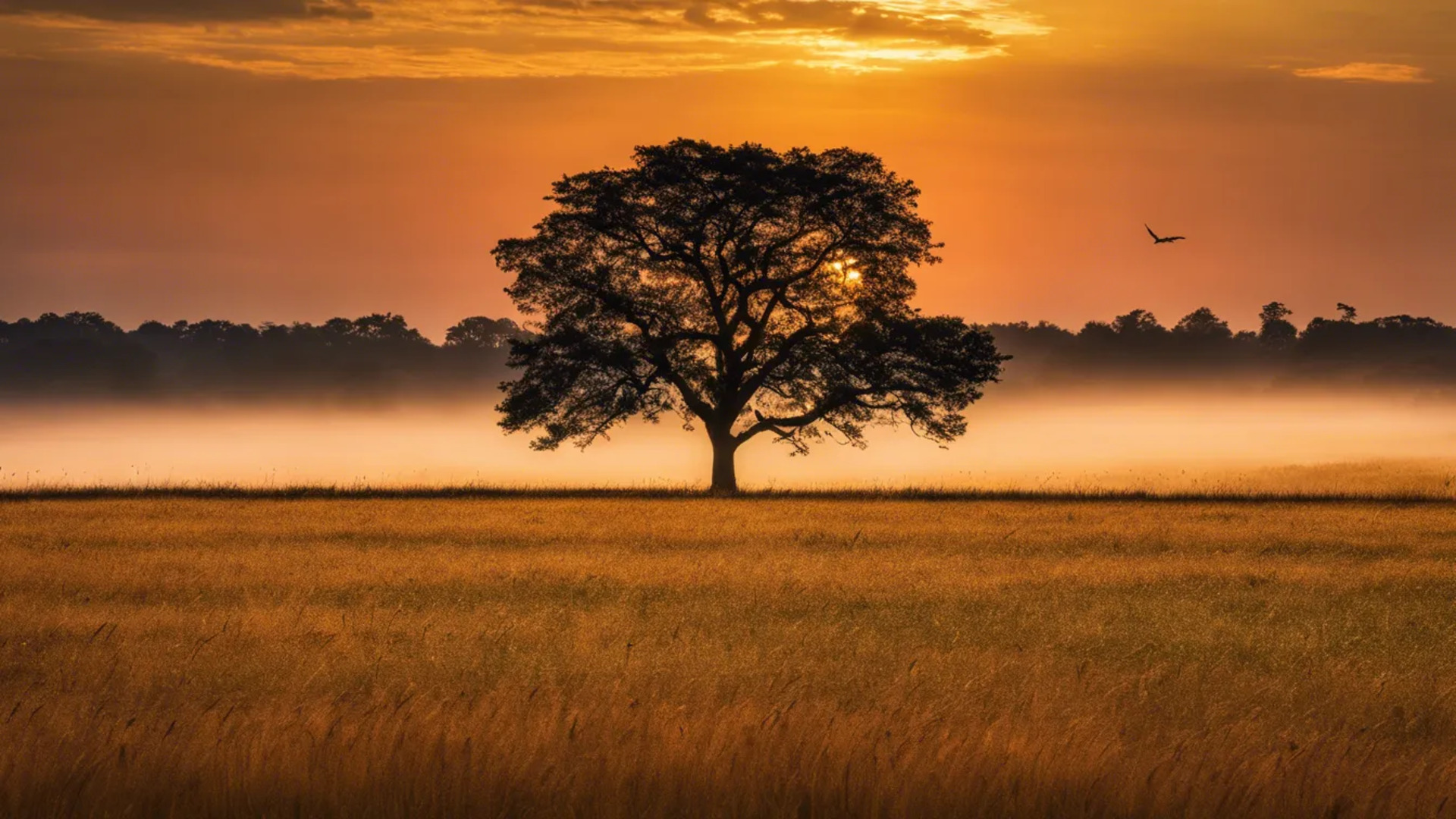 Силуэт дерева на открытом поле