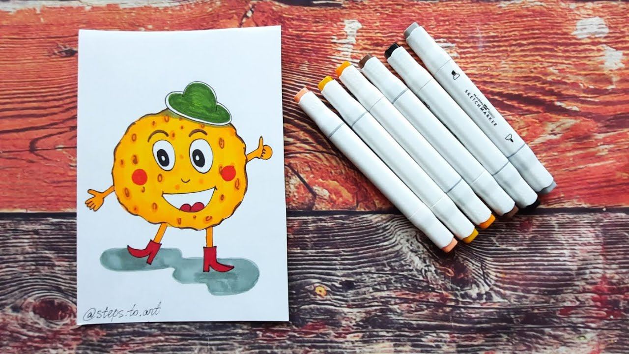 Скетчинг маркерами "Весёлый блинчик" - рисунок на Масленицу