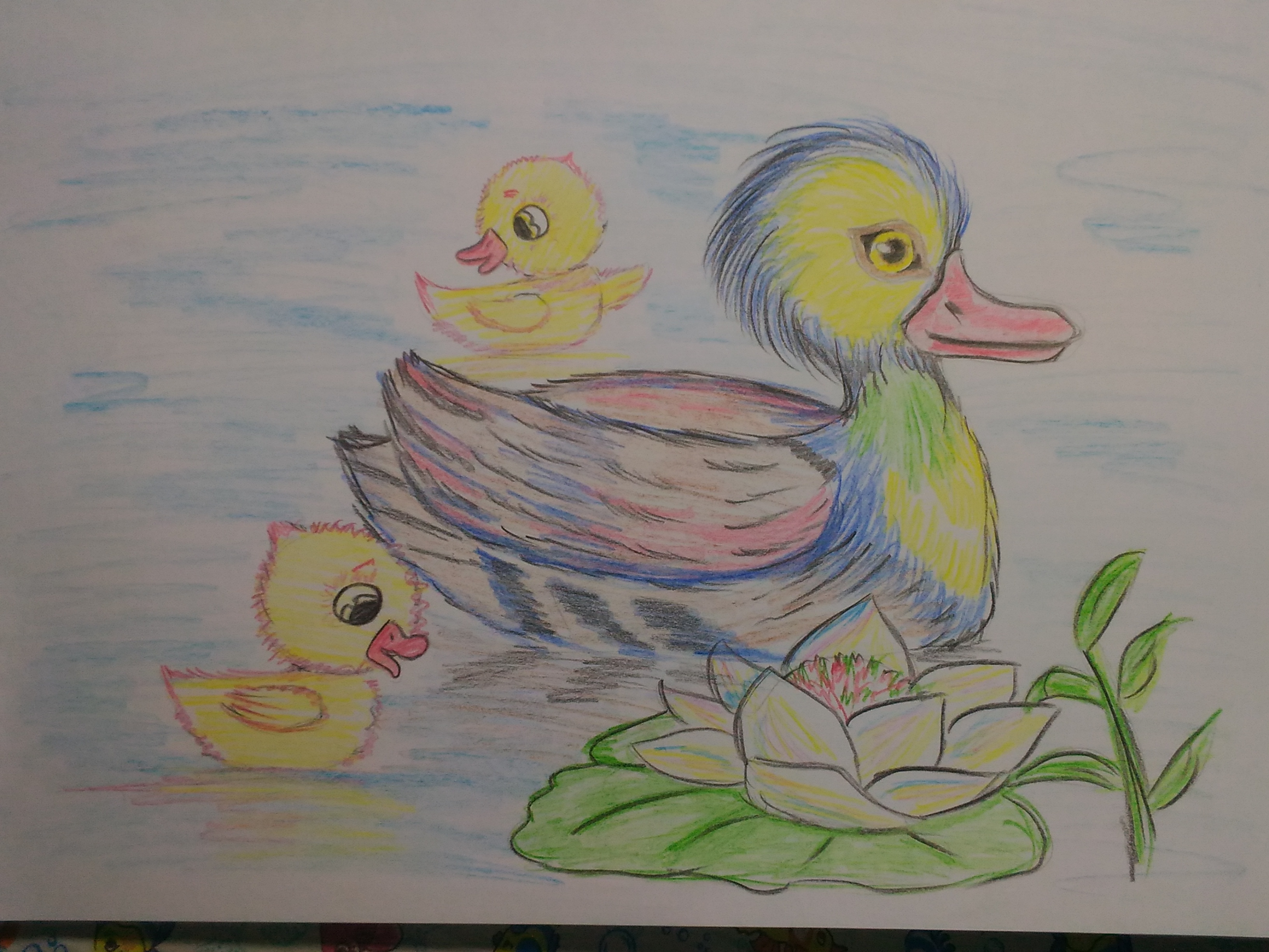 Как нарисовать утку с утятами