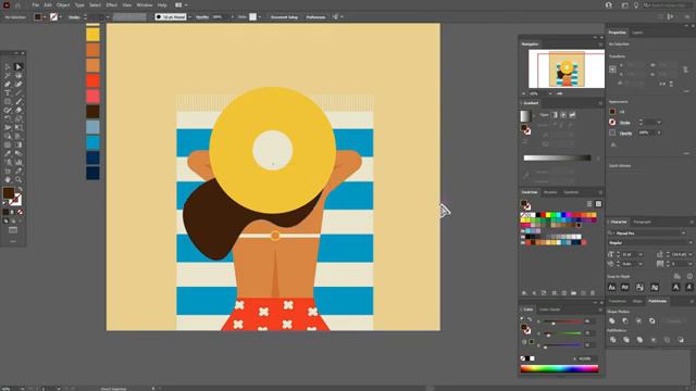 РИСУЕМ ПЛОСКИЙ ПЕРСОНАЖ. ДЕВУШКА НА ПЛЯЖЕ. БЕЗ СКЕТЧА. Урок в ADOBE ILLUSTRATOR.