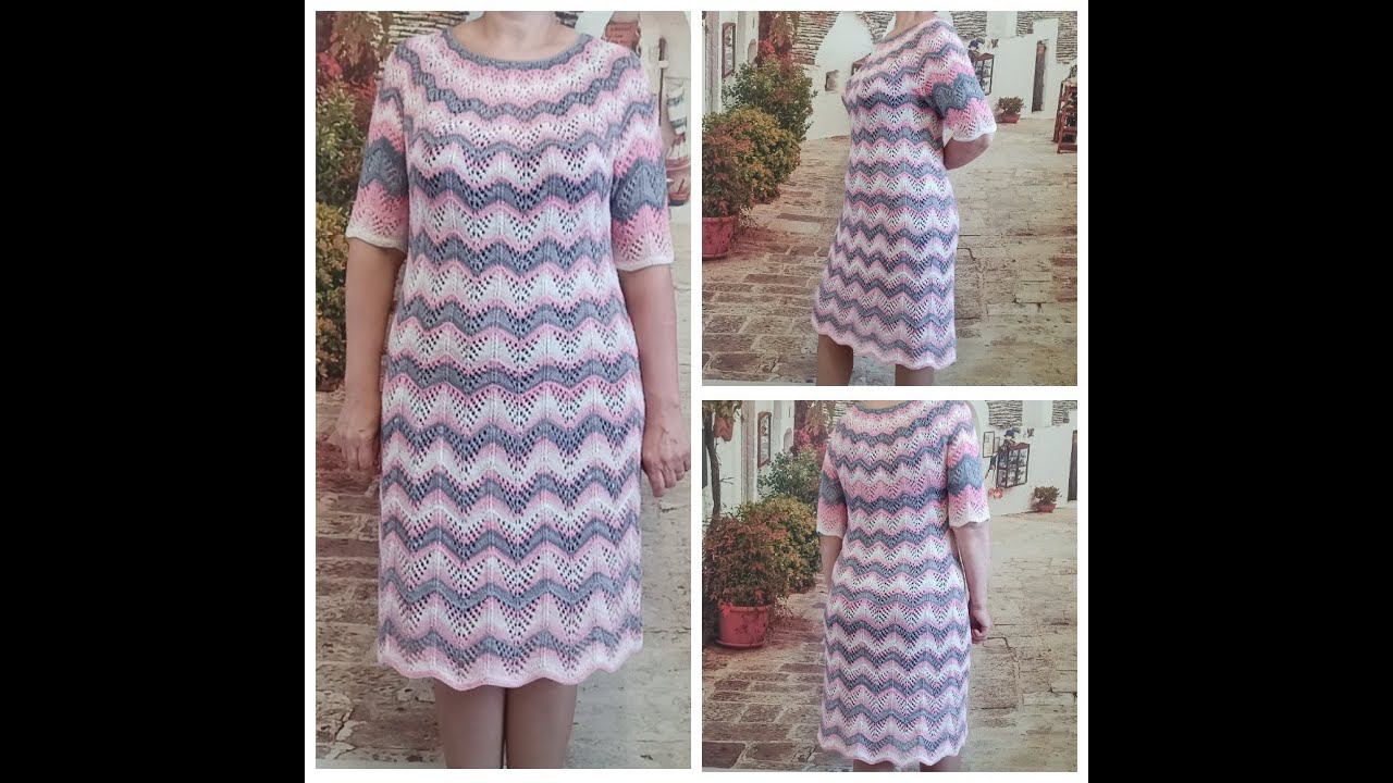 Платье "Розовая дымка" с круглой кокеткой спицами. Часть 4. Готовая работа.