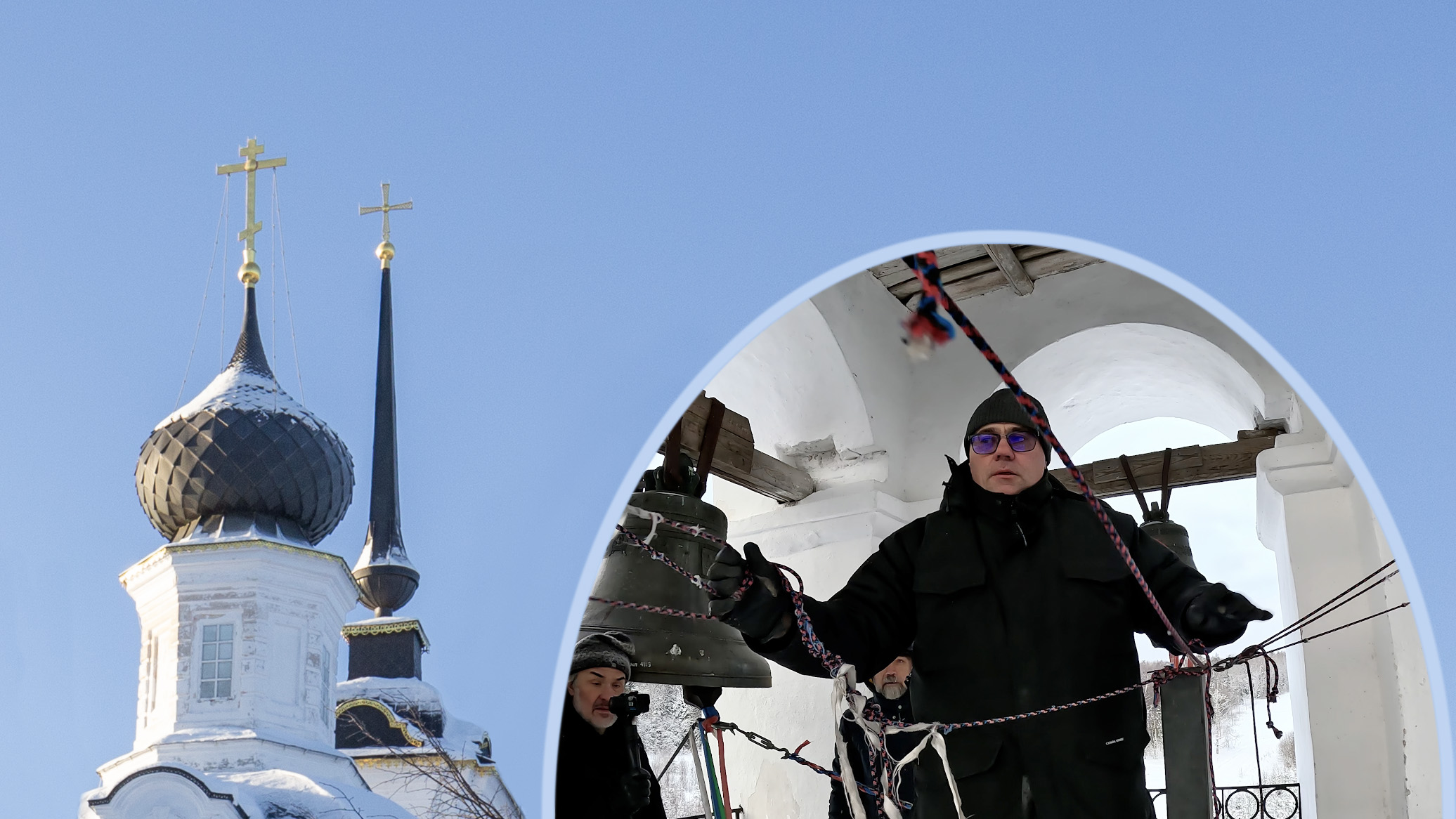 Звонарь Максим Полубнев. Колокольня храма свт. Николая Чудотворца, Николо-Бережки, 10.01.2024 г.