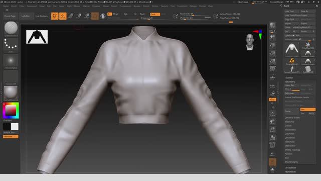 8/36 Экспорт одежды из Clo3D и Marvelous Designer. Скульптинг реалистичных складок в Zbrush