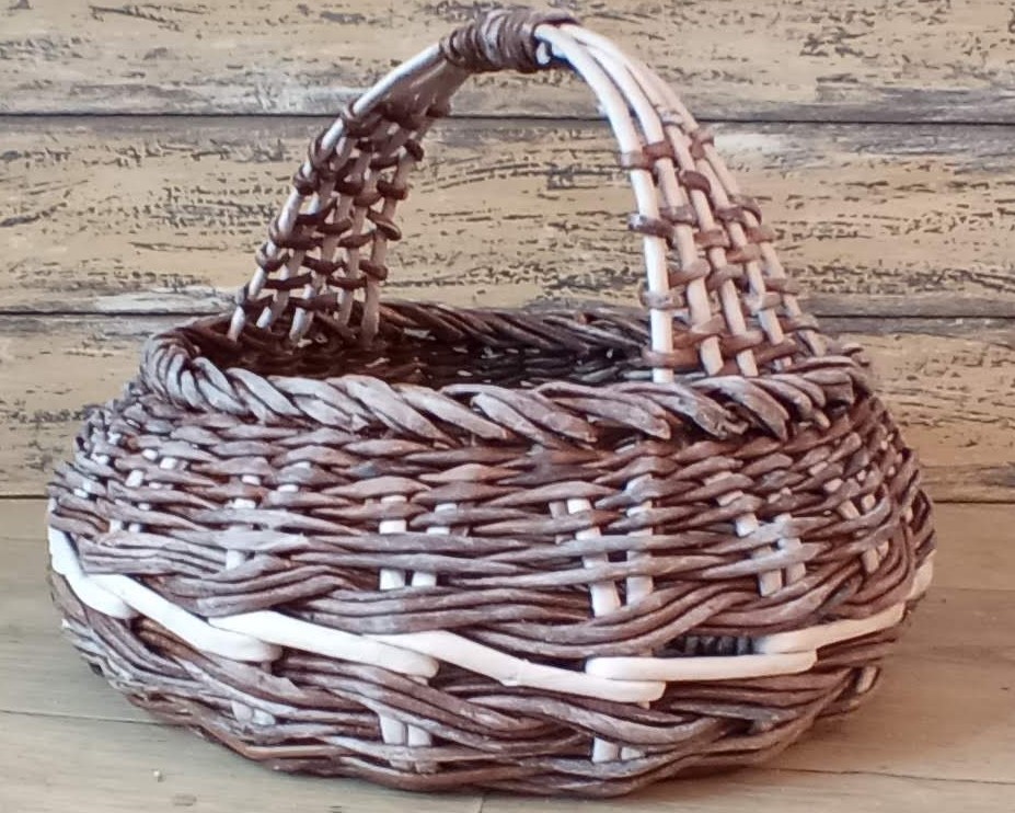 МК. Плоская Корзинка из бумажной лозы. Загибка. Ручка. Патина. Часть 3. #139(3)