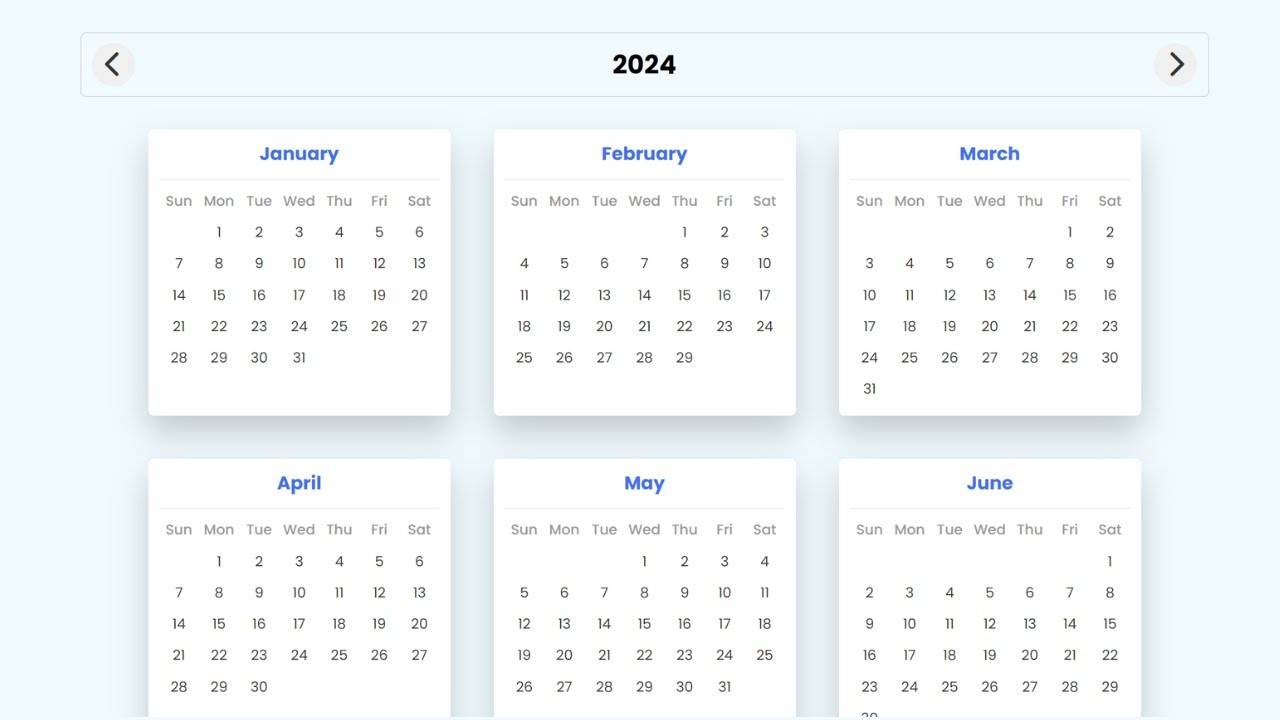 Как создать календарь на весь год используя HTML, CSS и JavaScript