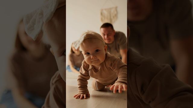 Вертикальное видео с семьей с маленьким ребенком в студии