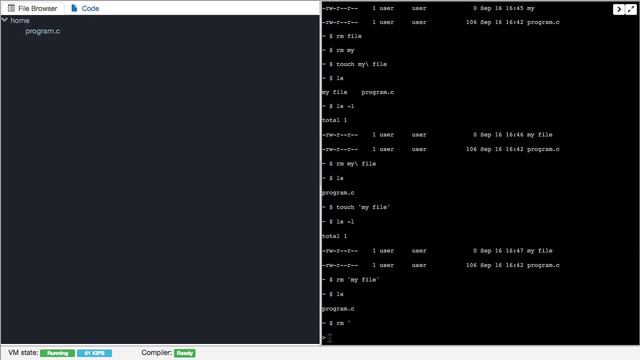 Touch, rm, names with spaces