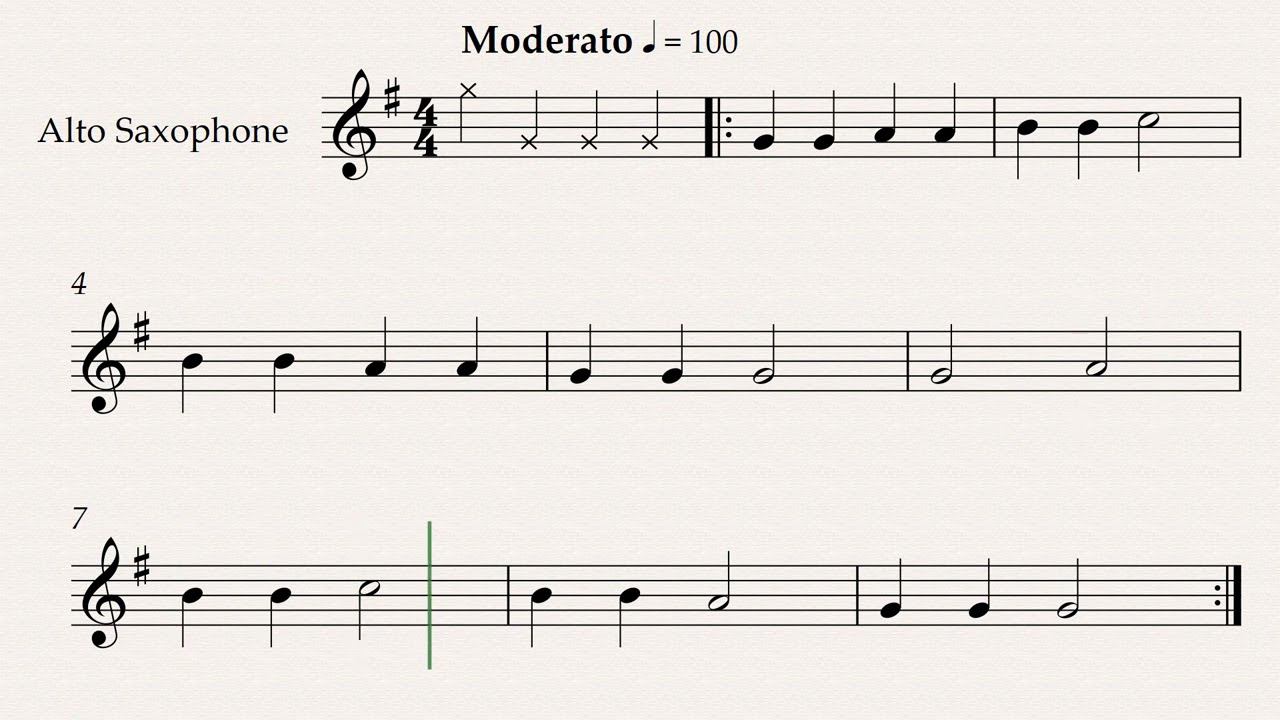 русская народная песня "Как под горкой"  видео-минусовка и ноты для саксофона-альта, темп 100