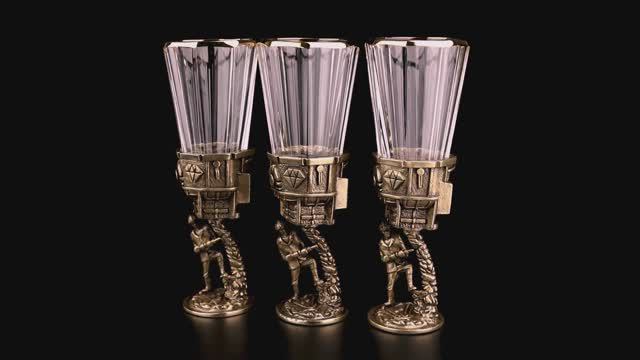 Лафитники Шахтер 3 или 6 шт (Латунь, хрусталь)