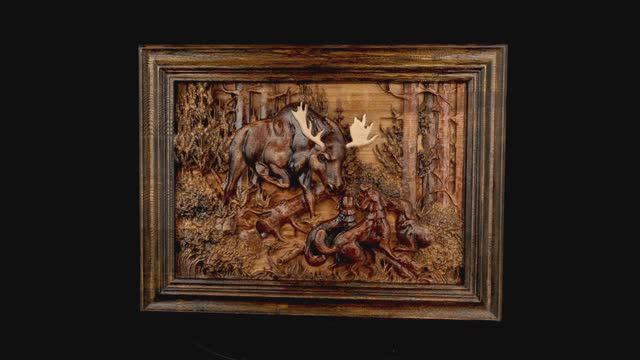 Резная деревянная картина Лось №2