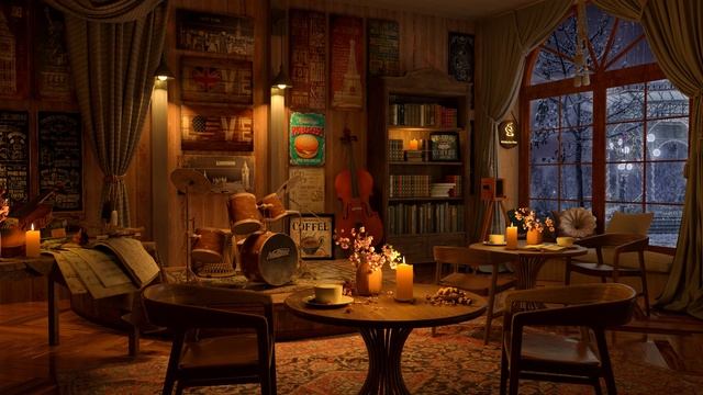 Winter Night at Coffee Shop ☕ Background Instrumental to Relax, Study, Work