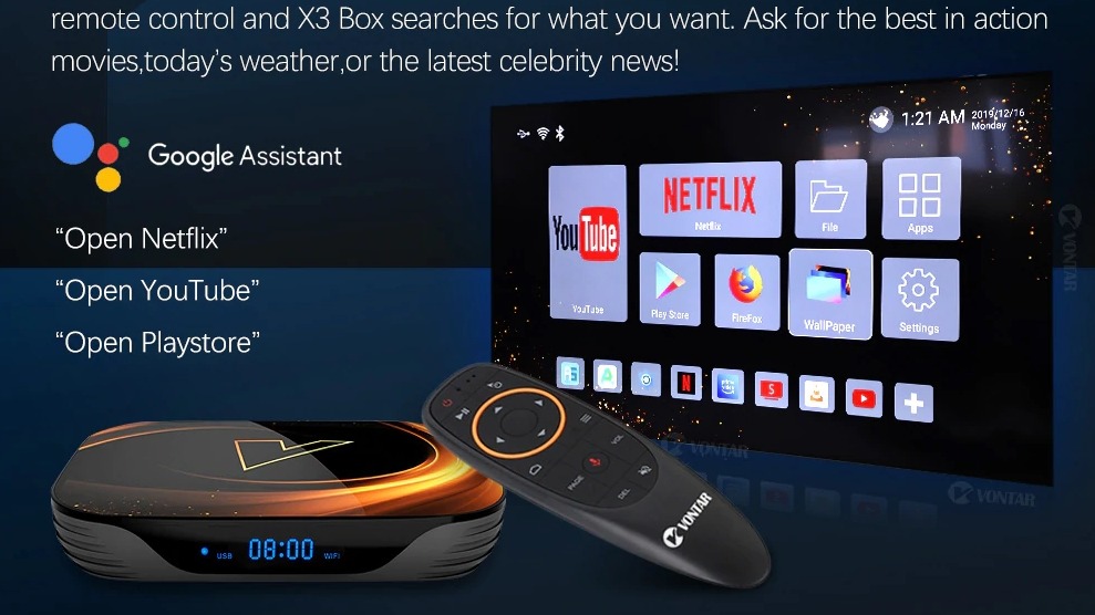ТВ-приставка, VONTAR X3, Smart tv BOX, 4 Гб, 128 Гб, Android 9, Dual Wifi, 2020