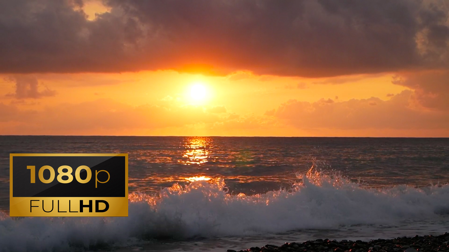 Закат у моря - шум волн. / Sunset at the Seashore. 1 час. FullHD.