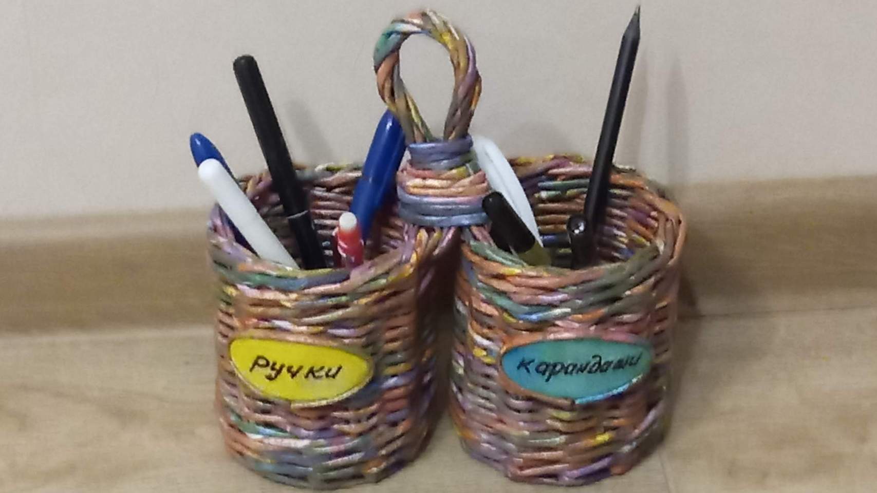 МК. Двойная Карандашница из бумажной лозы. #125