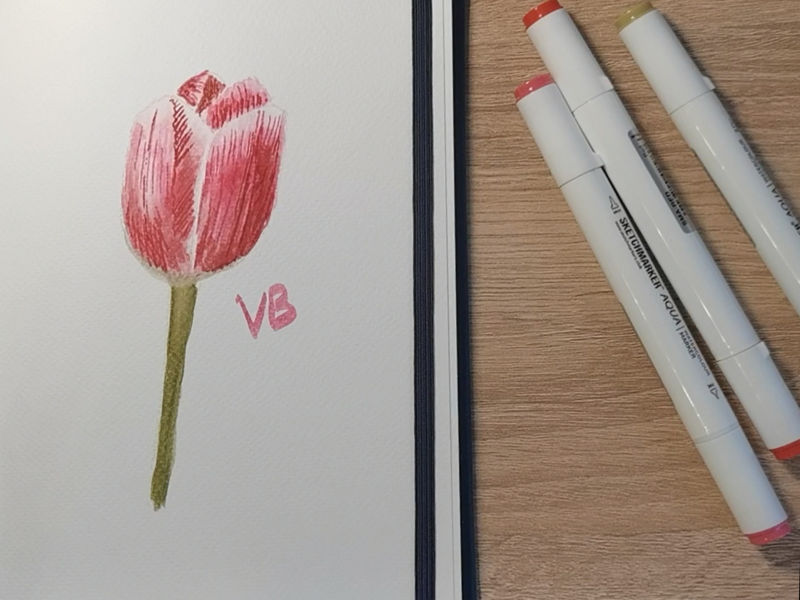 Тюльпан акварельными маркерами || Учимся Рисовать