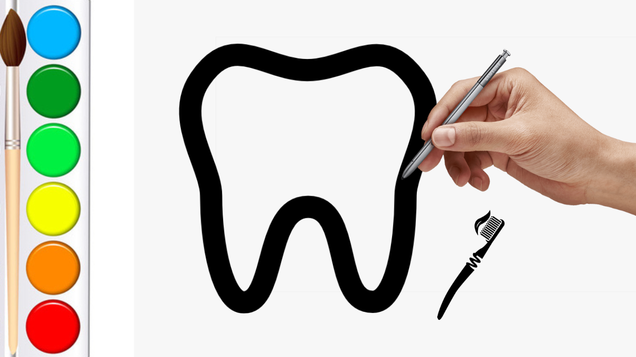 Рисуем зуб и зубную щётку. Идея для рисования с малышом