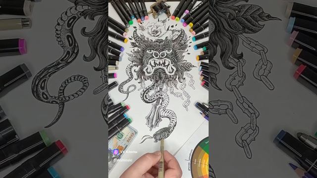 Тату эскиз голова демона Раху