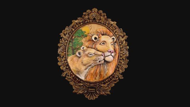 Панно резное Лев и Львица