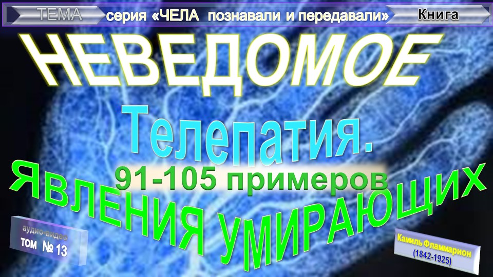 (13) ТЕЛЕПАТИЯ.ЯВЛЕНИЯ УМИРАЮЩИХ-книга НЕВЕДОМОЕ французского астронома К.Фламмариона (1842-1925)