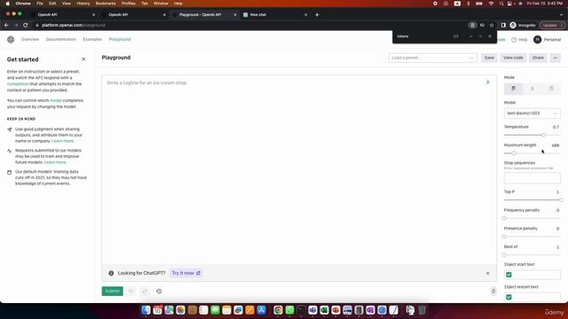 2 - Understand and SetUp ChatGPT API - 6 - Generate an API Token and Model Parameters