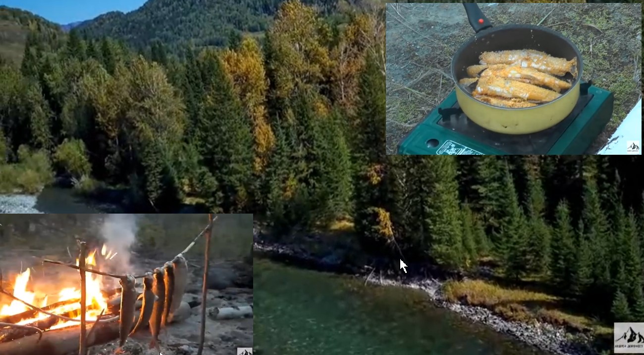 Река Катунь Хариус на сковородке и у коптилки