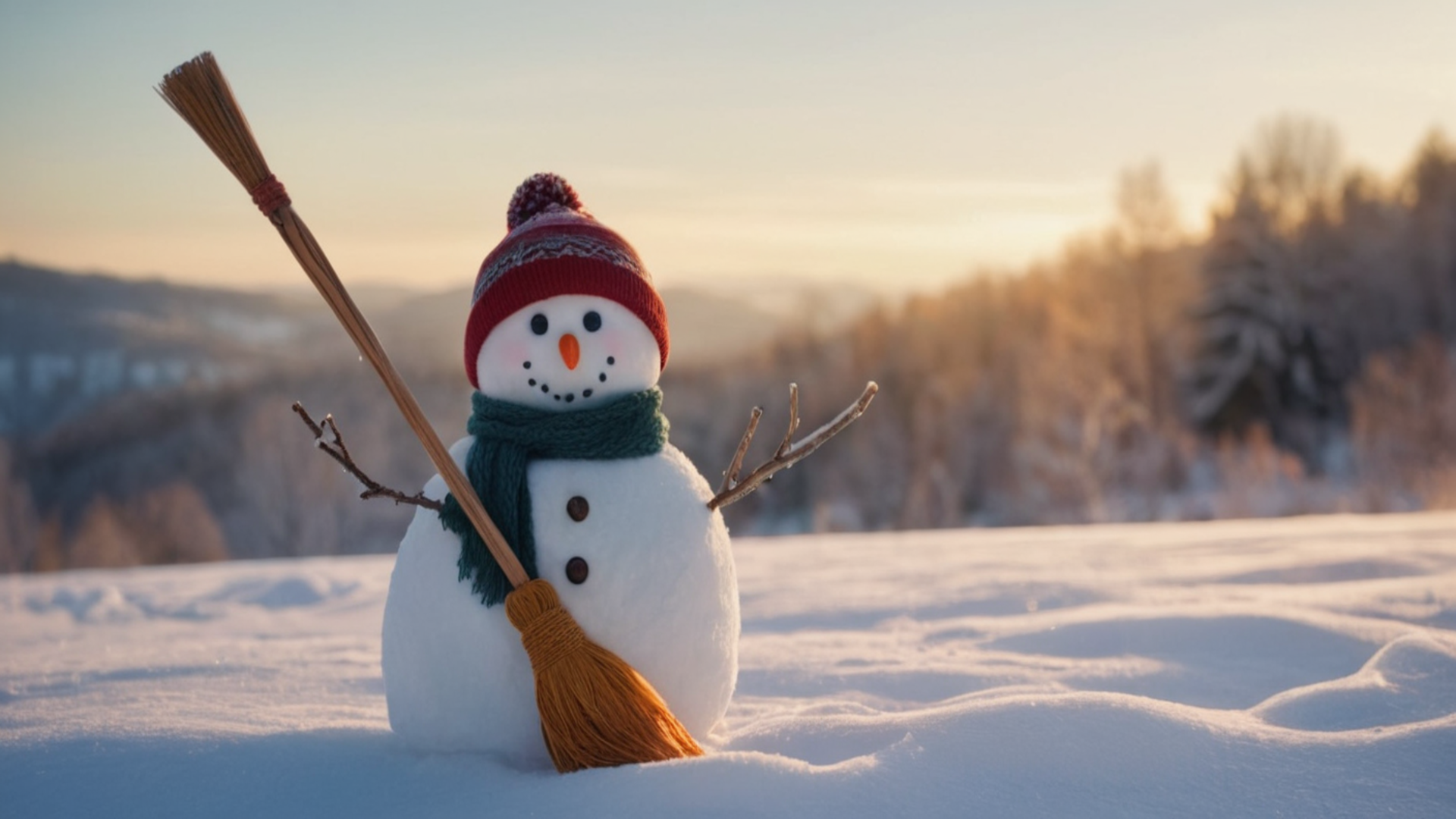 Причудливый снеговик с метлой