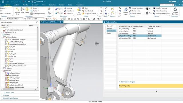 Кинематический анализ на примере механизации стойки шасси. Дроп-тест с учетом податливого тела.