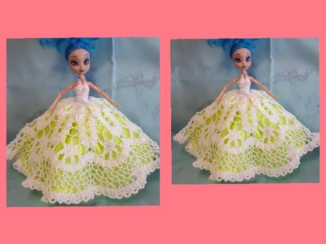 ПЛАТЬЕ  БАЛЬНОЕ КРЮЧКОМ.ОДЕЖДА ДЛЯ КУКОЛ.ВЯЗАНИЕ ДЛЯ КУКОЛ. Платье крючком.Платье для куклы