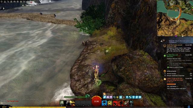 Lowland Shore - Collect frogs across the river & Work with a Smile achievement - п.6 (Guild Wars 2)