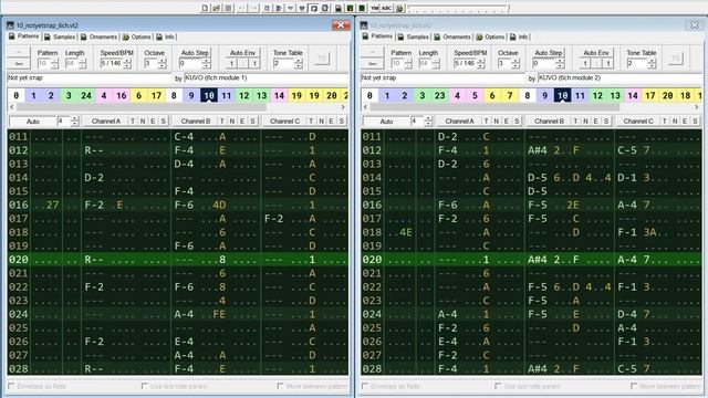 Not yet sтар  by KUVO / Double YM, 6 channel song. Tracker window capture.