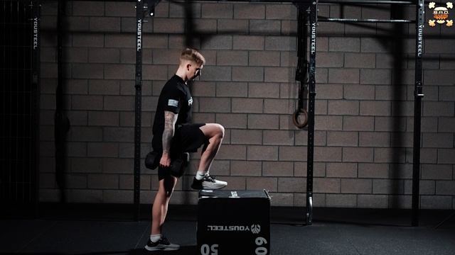 Зашагивания на тумбу с гантелями