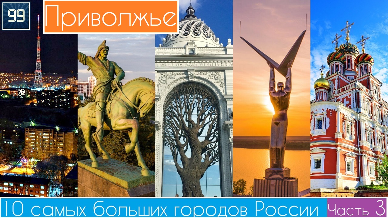10 самых больших городов Поволжья: Тольятти, Казань, Саратов, Самара, Уфа, Пермь, Оренбург, Ижевск