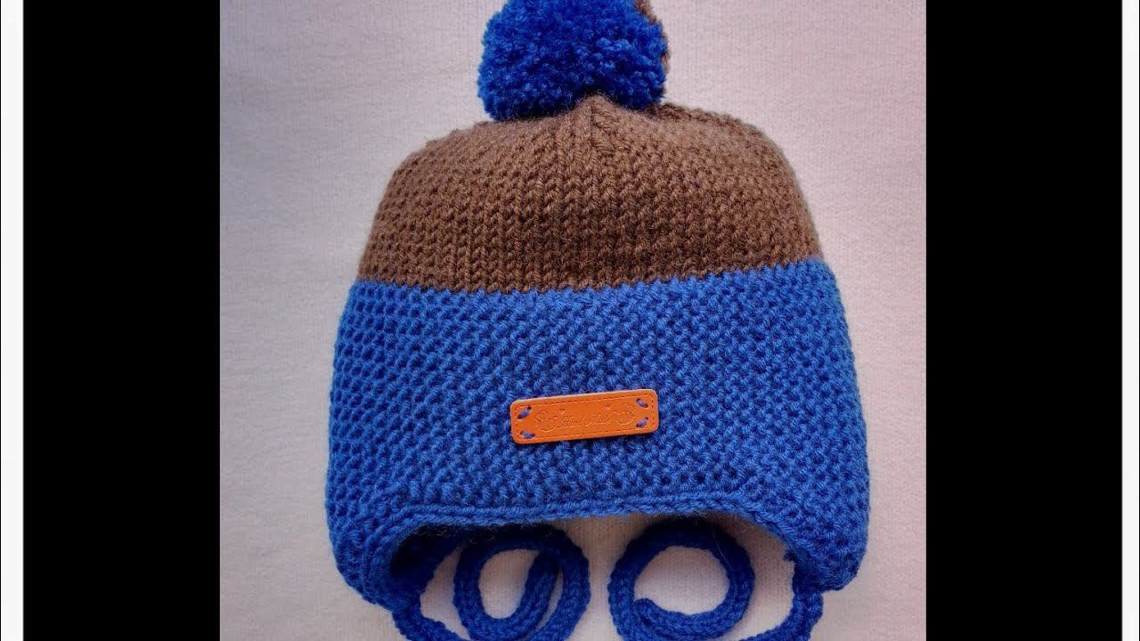 Вяжем двойную шапочку спицами, с анатомическими ушками, простая схема вязания.