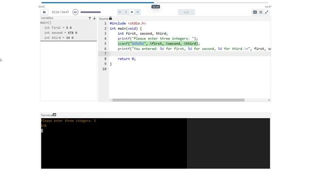 Read multiple integers using one scanf statement