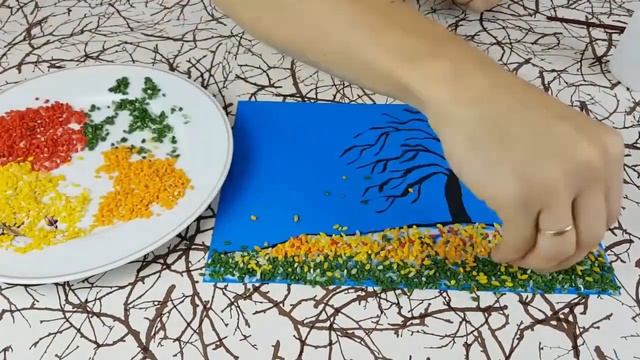 Аппликация из риса для детей  "Осеннее дерево"