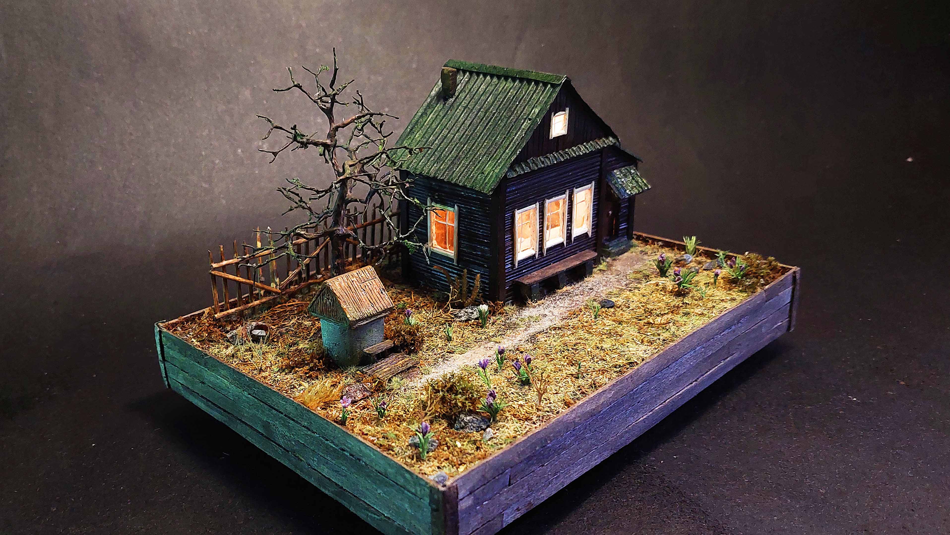 Делаем весеннюю диораму с деревенским домиком и первоцветами