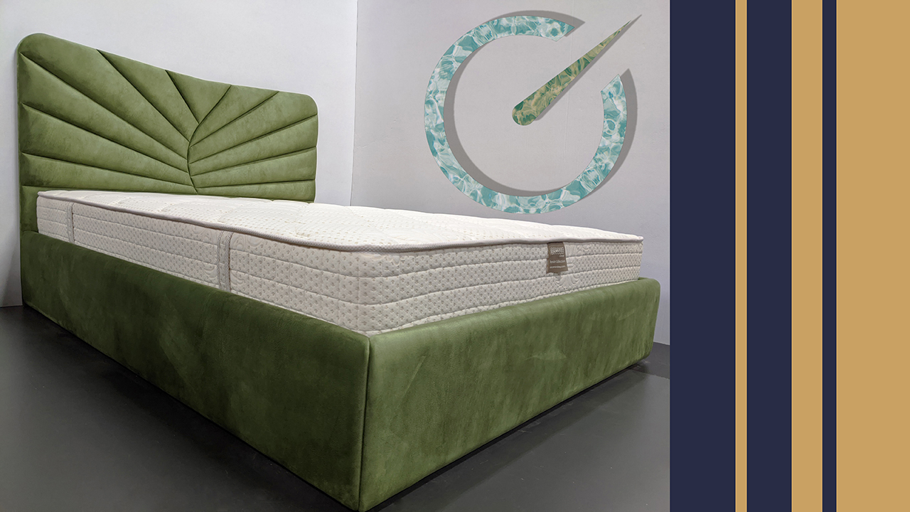 Кровать салатового цвета с растительным принтом Пианта / Pianta