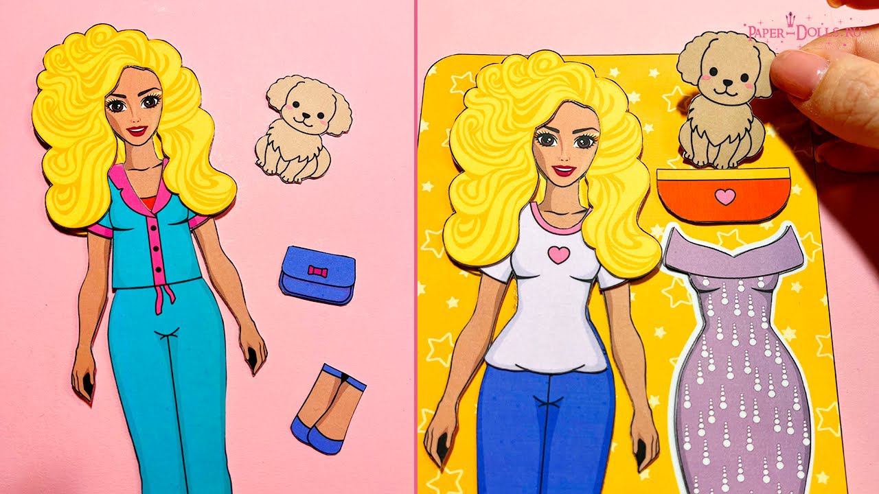 Бумажная кукла цветная с одеждой для вырезания