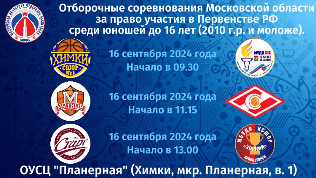 Отборочные соревнования Московской области к Первенству РФ среди юношей до 16-ти лет