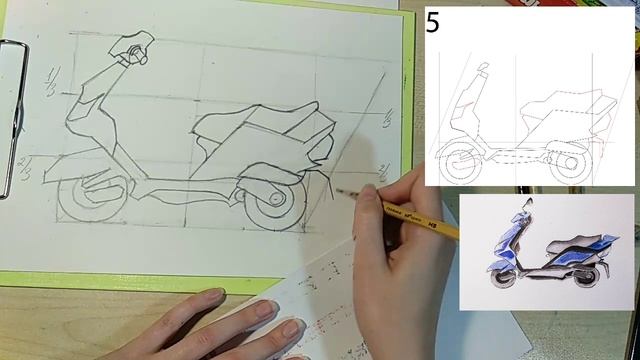 Как рисовать скутер? Большой урок.