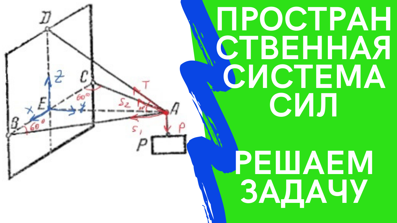 Пространственная система сил. Решение задачи 6.4 из Мещерского