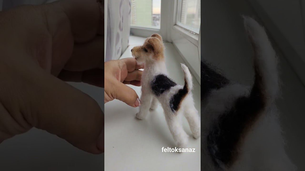 Фокстерьер, копия питомца из шерсти в технике сухого валяния