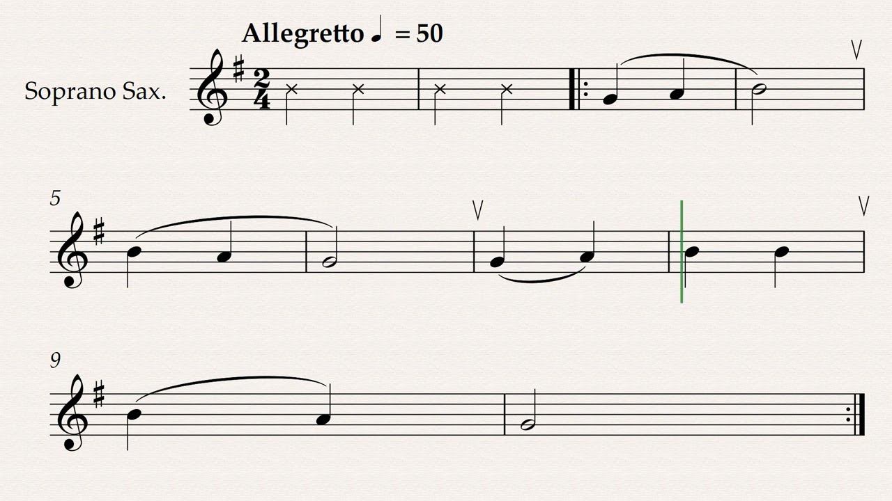 Русская народная песня "У кота" - видеоминусовка с нотами для саксофона-альта. Темп 50