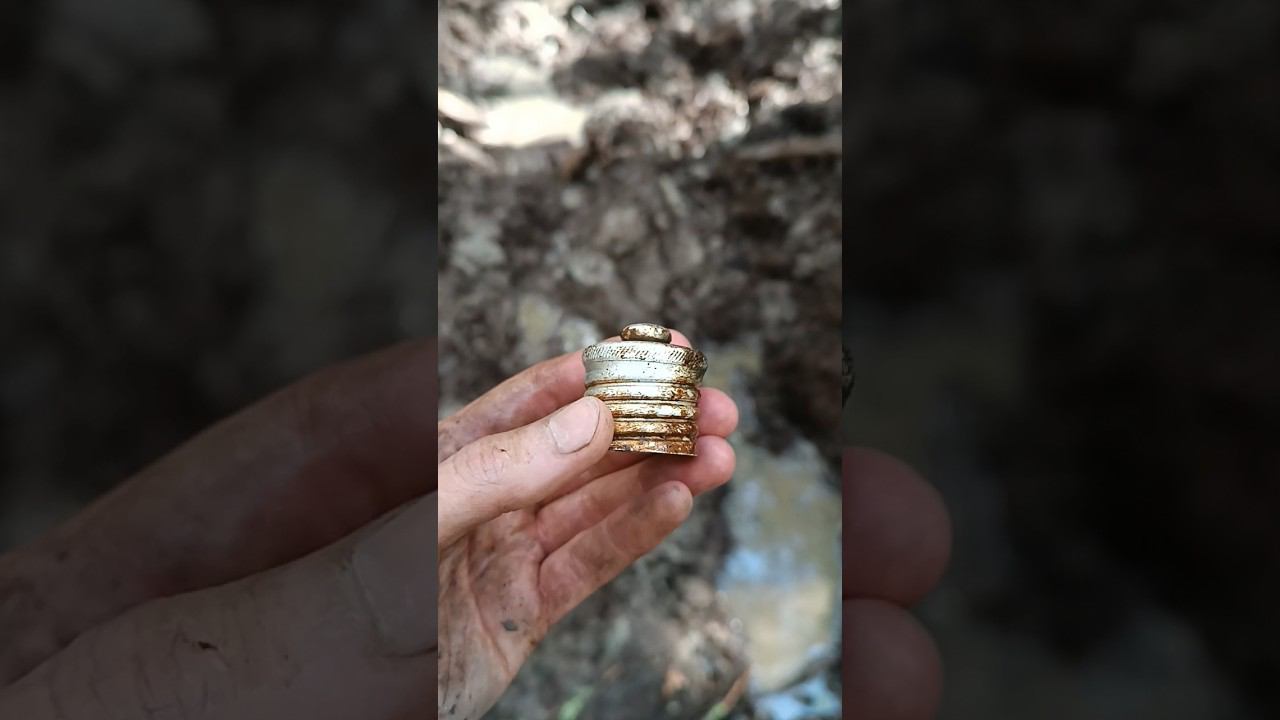 Синяя глина прекрасно сохранила крышку от фляги с резиной. Коп по войне #война #история #коп #shorts