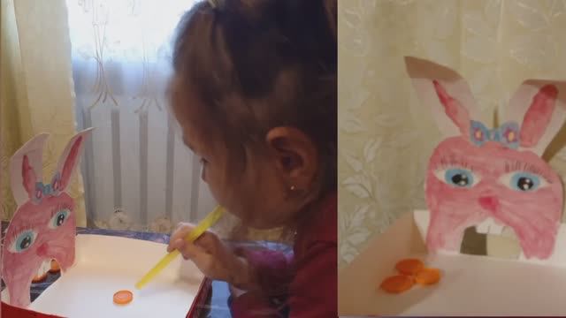 Развивающая игра "Накорми зайца"  своими руками . Поделки из картонной коробки .