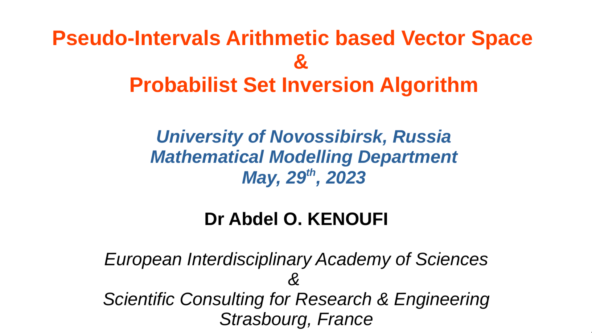 Presentation of PIA-based Vector Space and PSI-algorithm