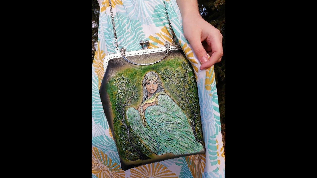 Женская сумочка с фермуаром. Изделия из кожи. СКСтиль. Райские птицы: Гамаюн, Сирин и Алконост.