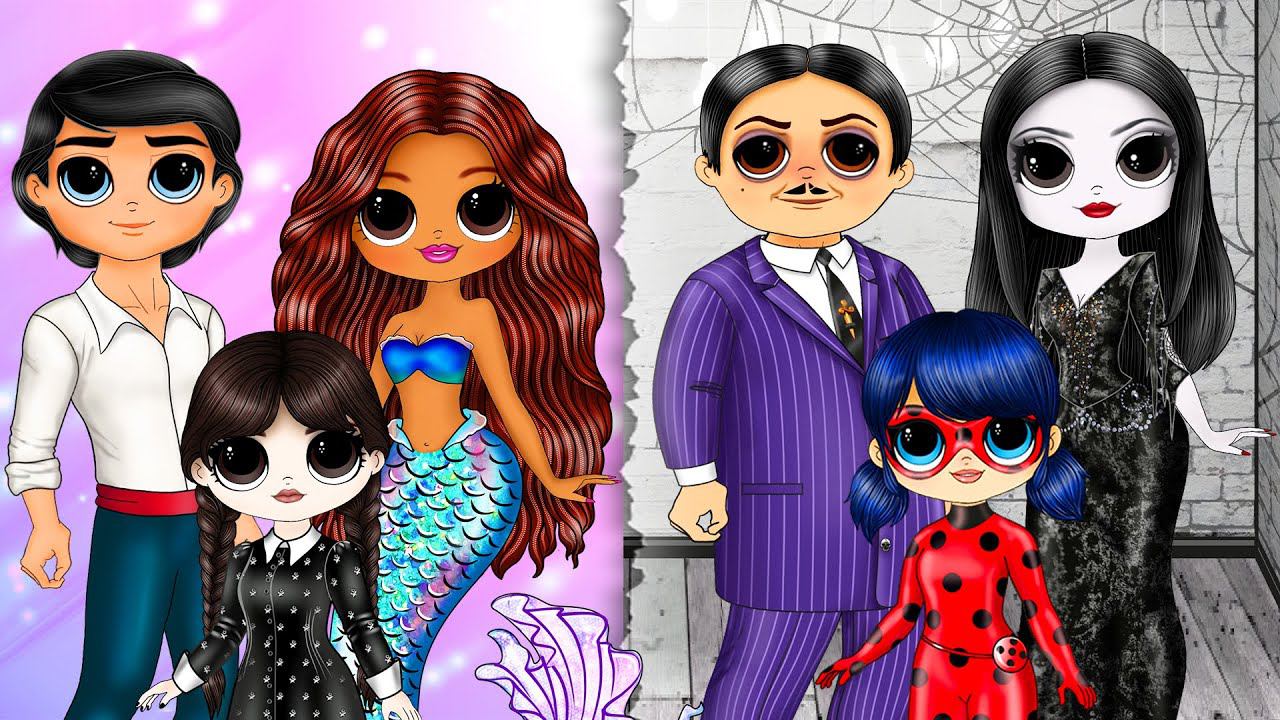 Уэнсдей Аддамс, Маринетт, Эльза: Кого усыновит семейка Аддамс ?  Идеи из бумаги DIY