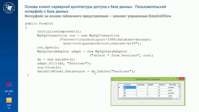 5.2.1.Интерфейс на основе таблицы (Windows.Forms)