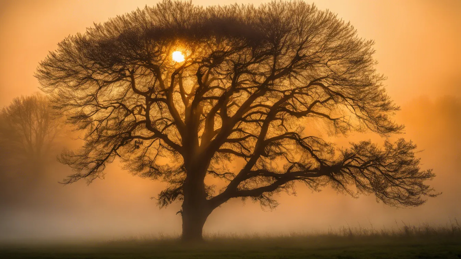Силуэт дерева в тумане